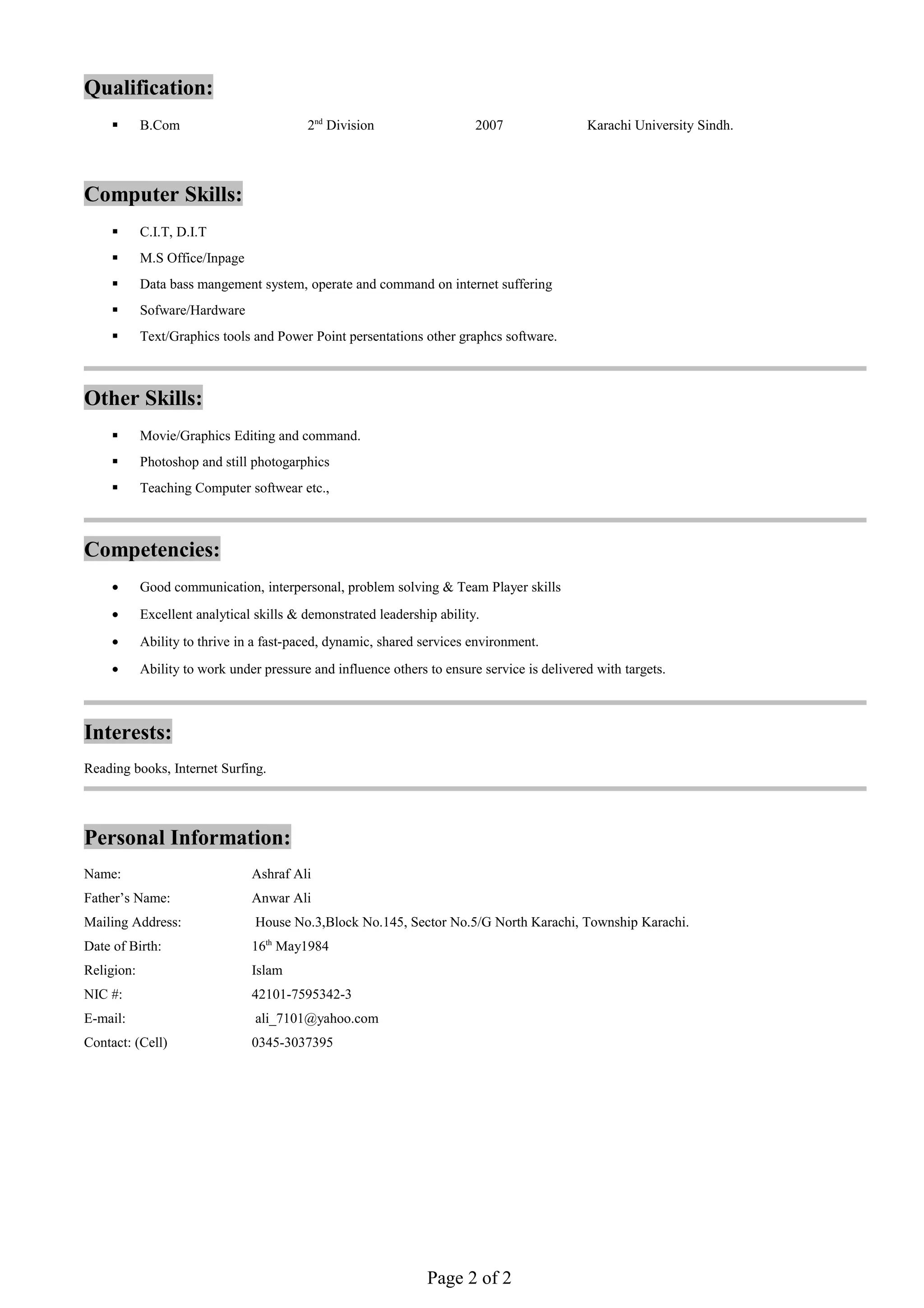 Ashraf Ali resume | DOC