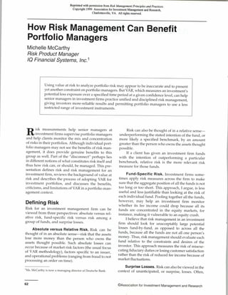 How Risk Management Can Benefit Portfolio Managers - McCarthy - Risk ...