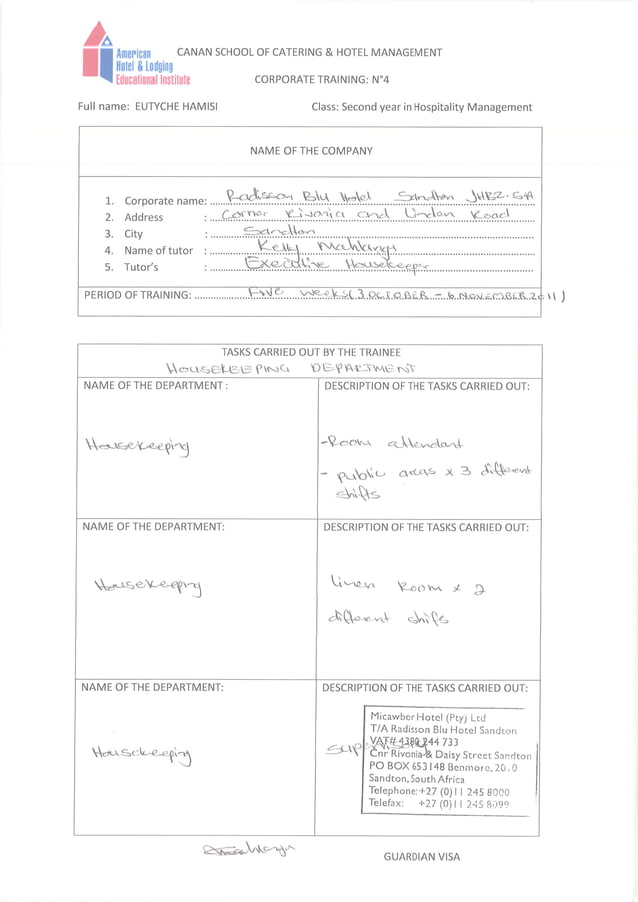 Reference Letter Radisson Blu Hotel Sandton | PDF