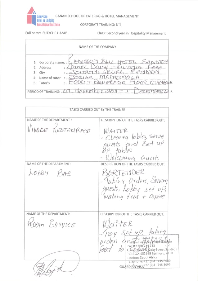 Reference Letter Radisson Blu Hotel Sandton | PDF
