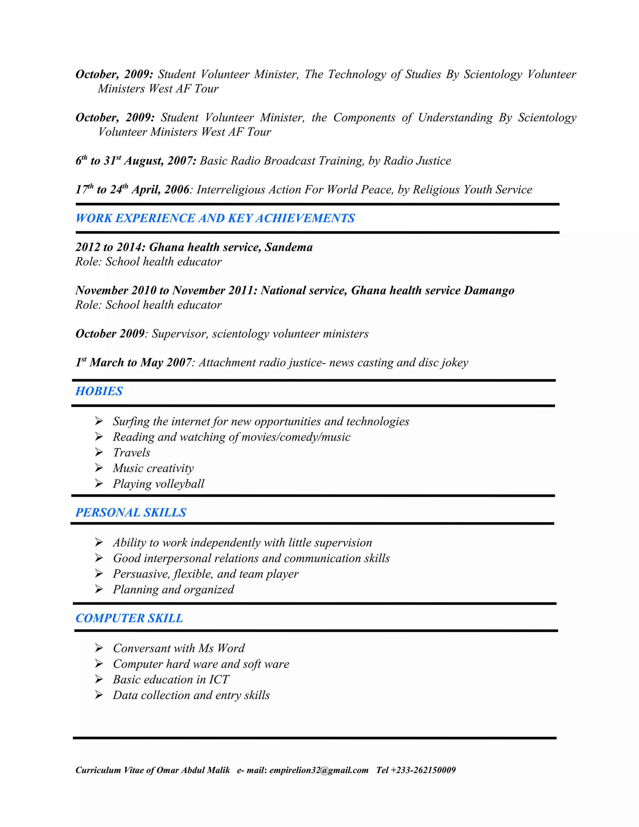 Abdul Malik Omar cv | DOC