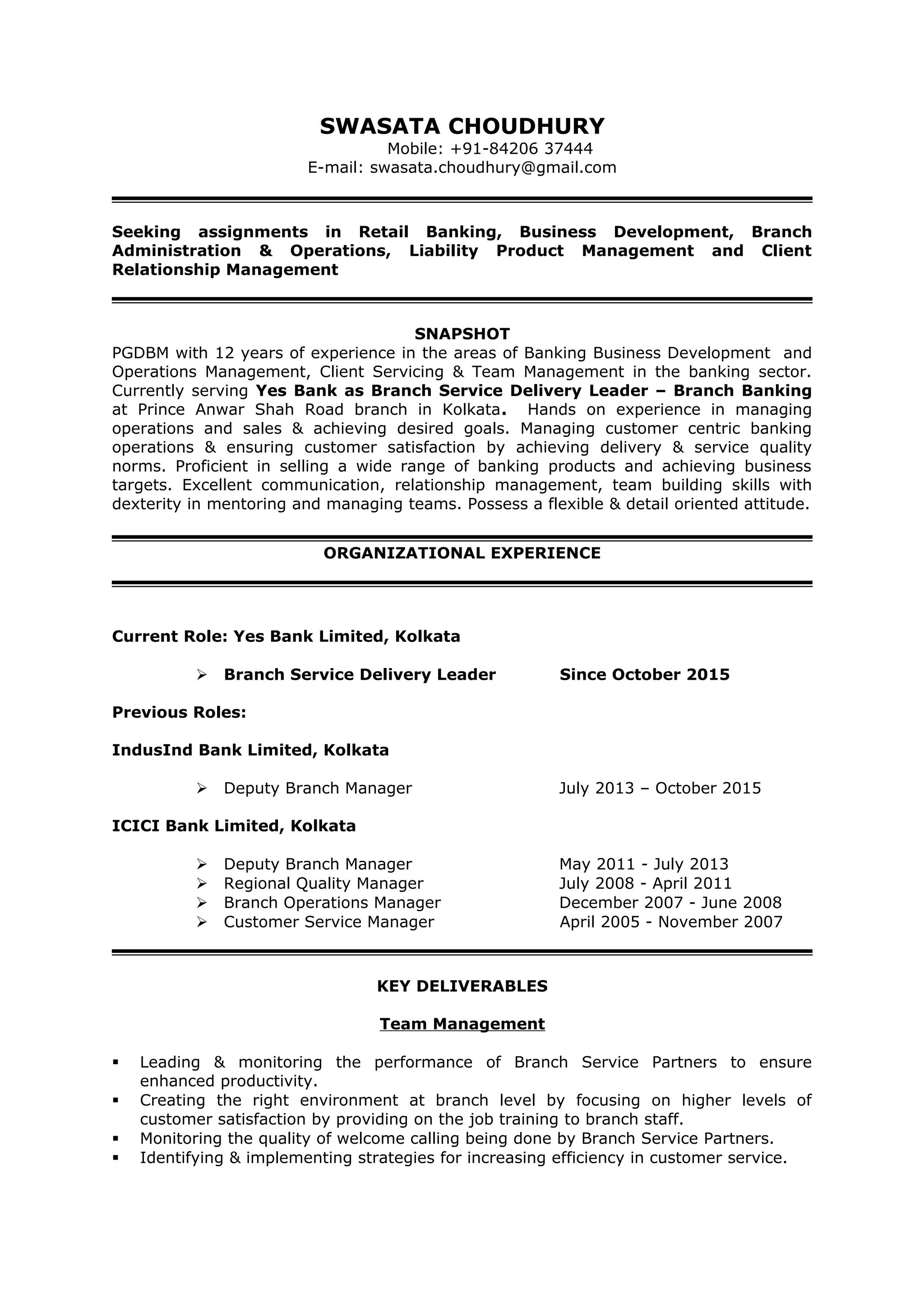 Resume - Swasata Choudhury | DOC