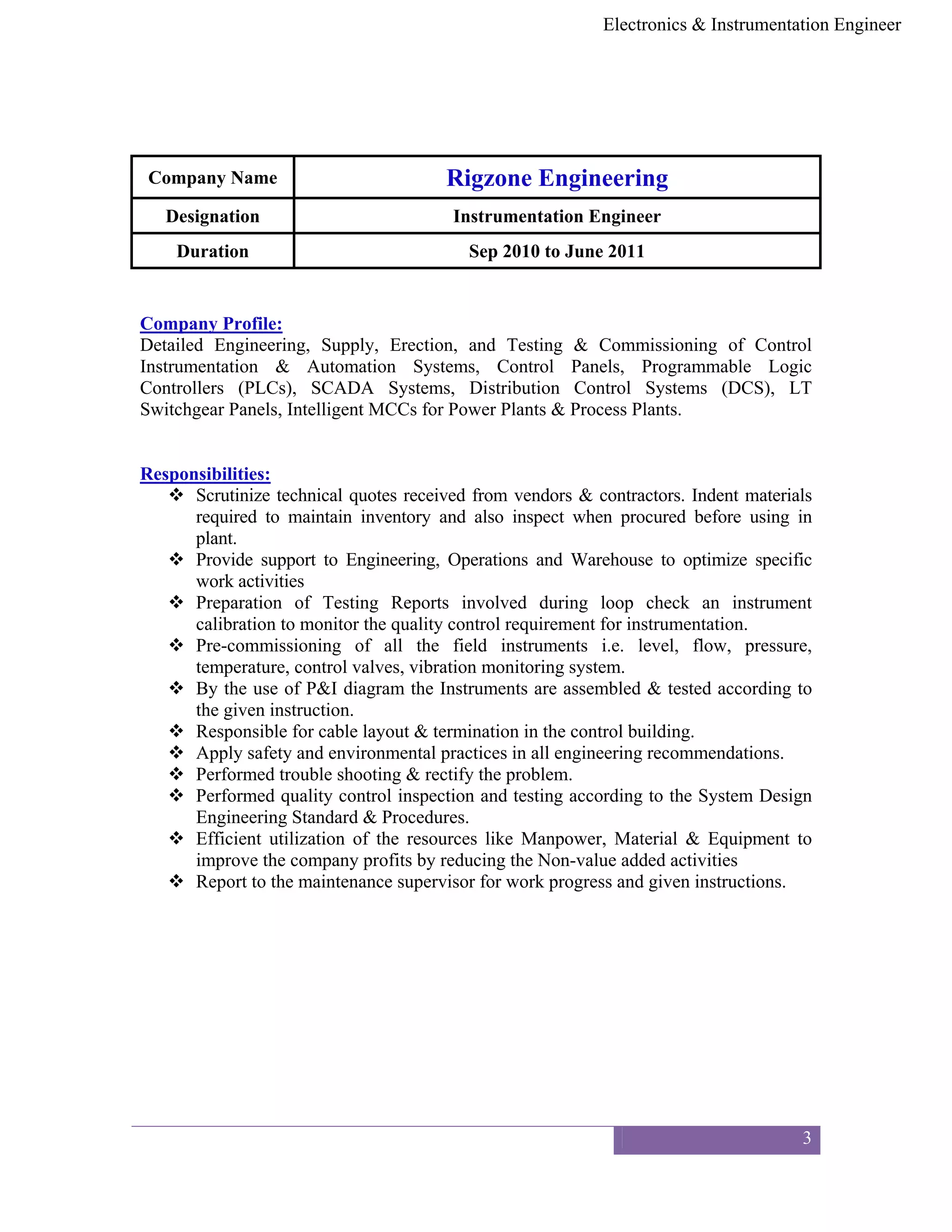 Instrumentation Engineer | PDF