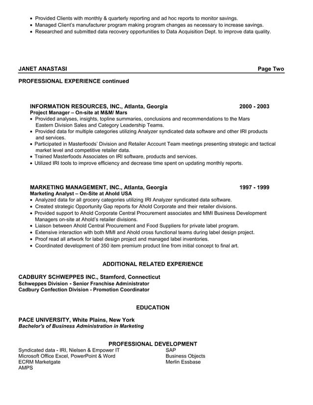 Resume Janet Anastasi | DOC