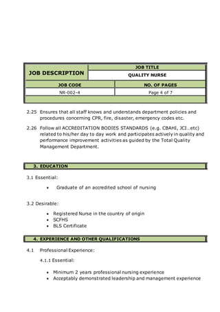 QUALITY NURSE job description | DOCX