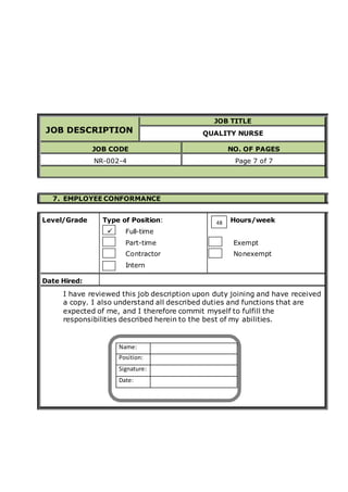 QUALITY NURSE job description | DOCX