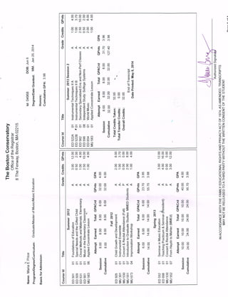 The Boston Conservatory Official Transcript | PDF