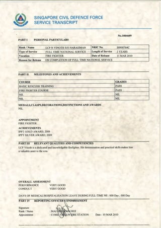 SCDF Service Transcript | PDF