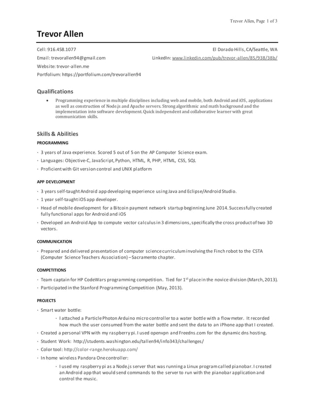 Trevor Allen Resume 2015 | PDF