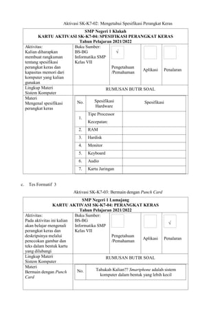 Perangkat ajar sistem komputer, kurikulum merdeka kelas 7 | PDF