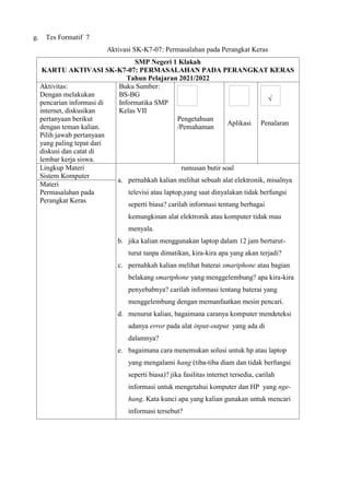 Perangkat ajar sistem komputer, kurikulum merdeka kelas 7 | PDF
