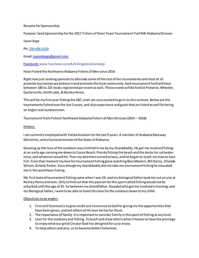 Sponsorship Resume | DOCX | Fishing Sports | Sports