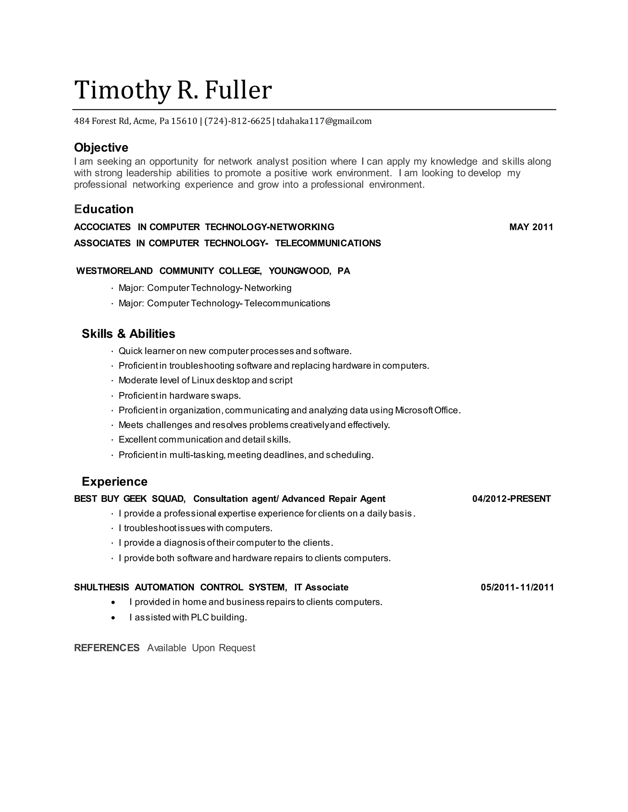 Fuller, Timothy Resume | DOCX