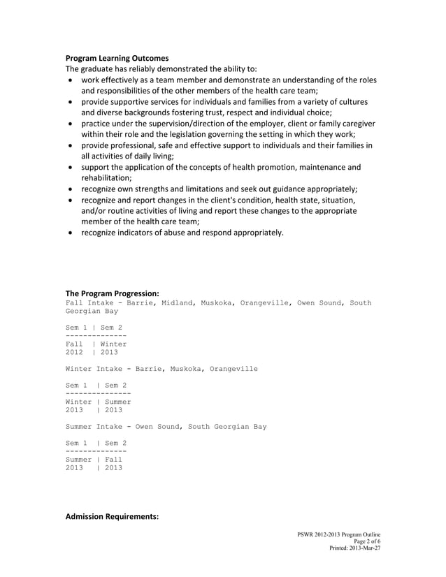 PSW Course Outline.PDF | Physical Therapy | Wellness