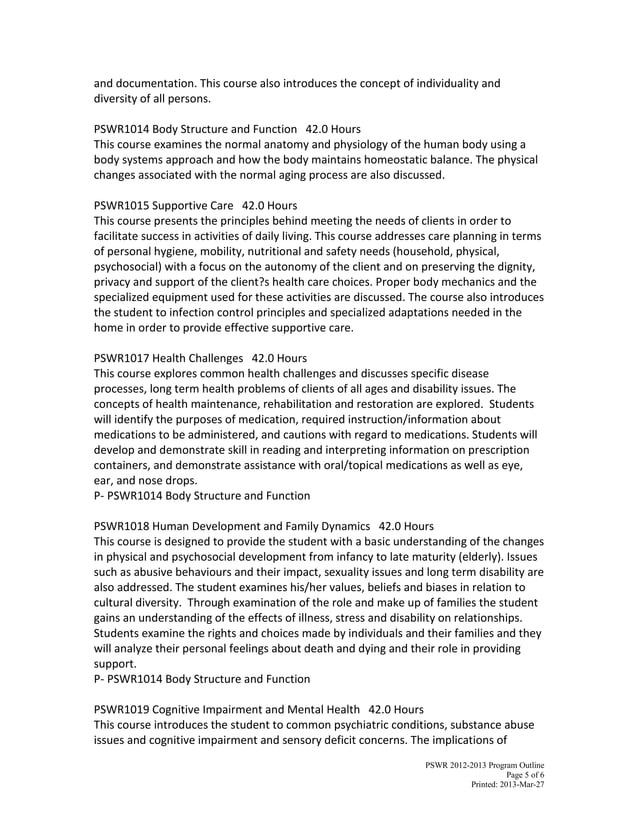PSW Course Outline.PDF | Physical Therapy | Wellness