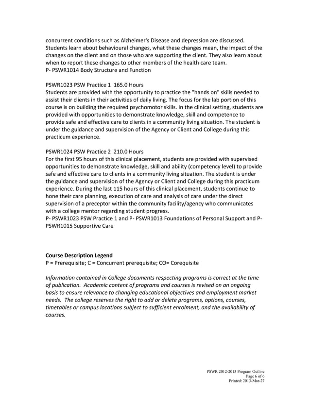 PSW Course Outline.PDF | Physical Therapy | Wellness