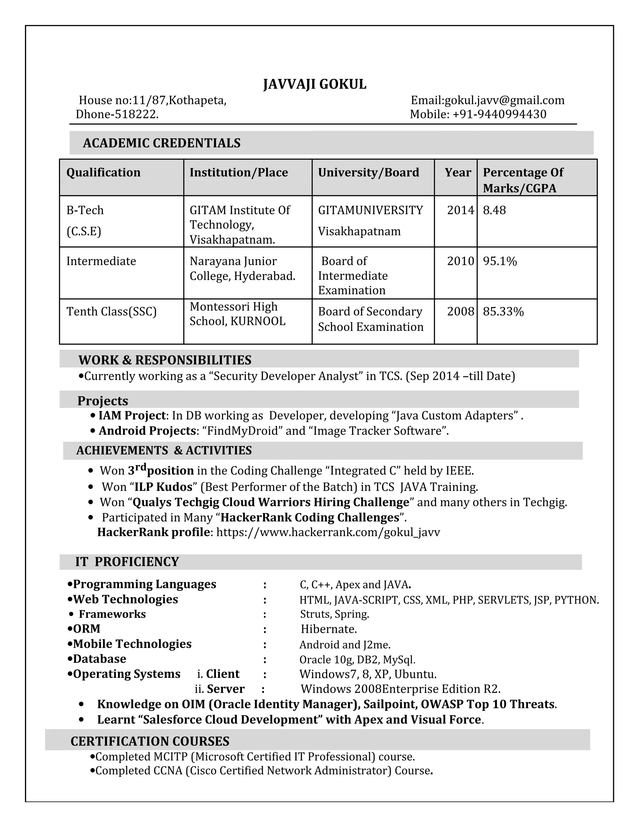 Gokul Javvaji Resume | PDF | Computing | Technology & Computing