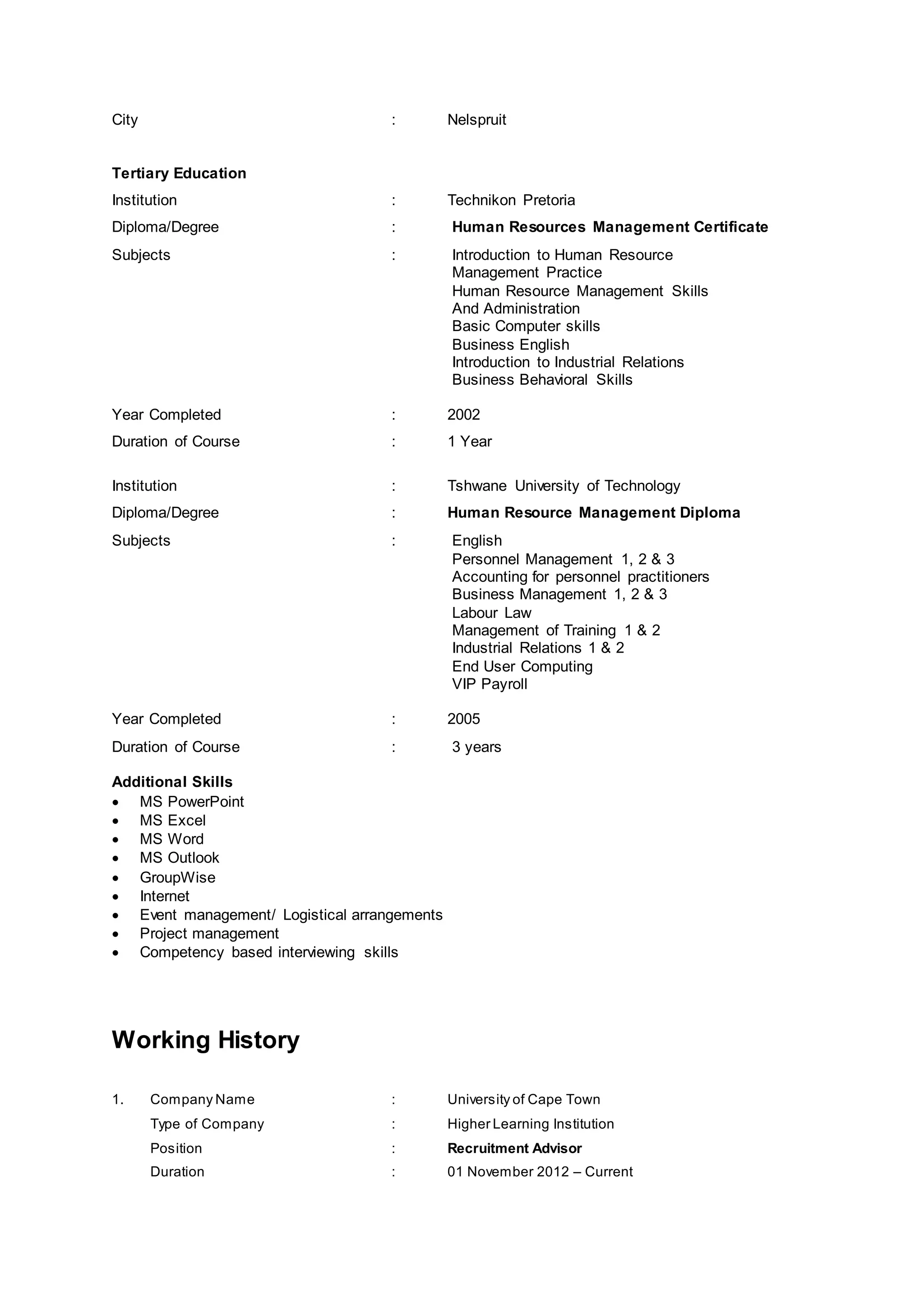 Updated CV June 2015 | DOCX | Human Resources | Business