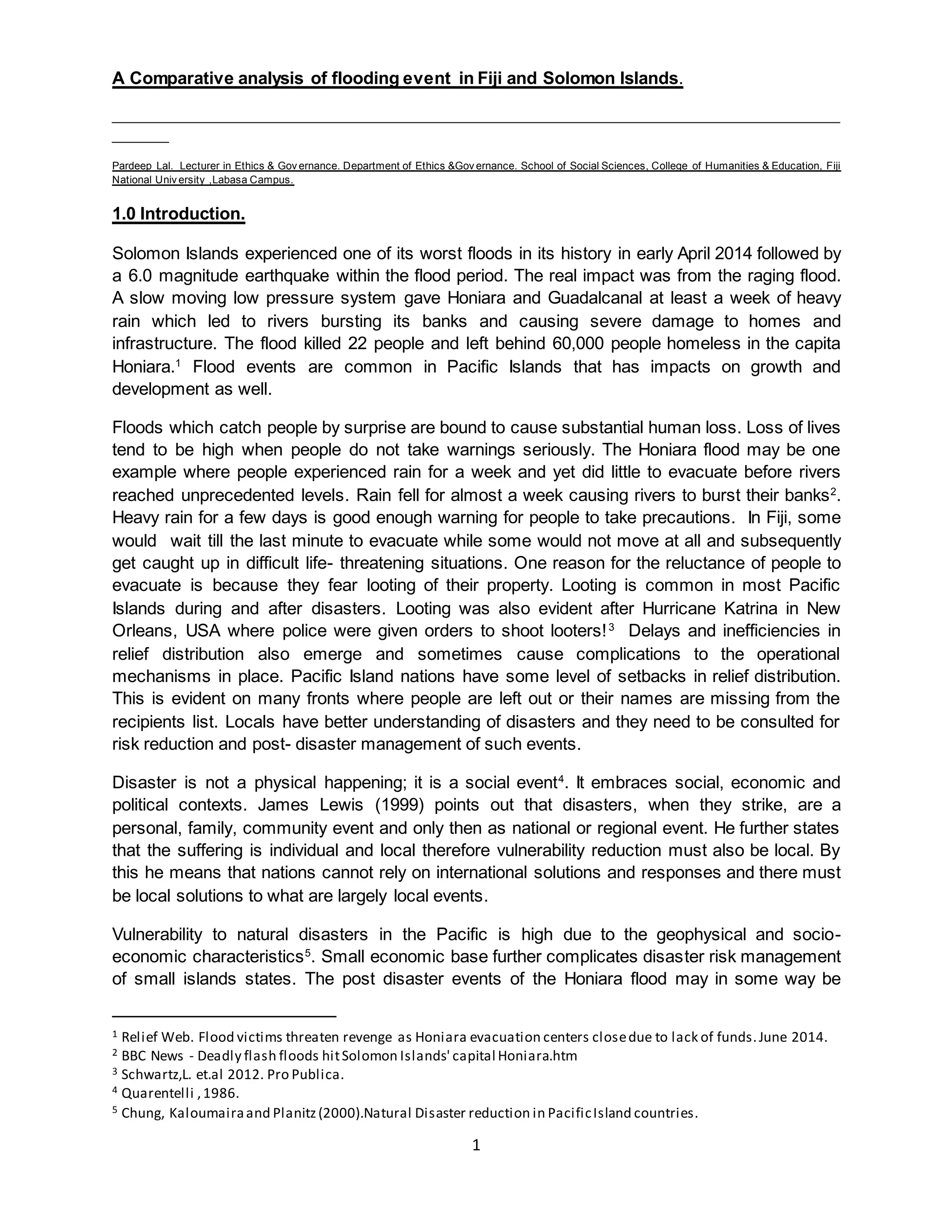 A comparative analysis of flooding event in Fiji and Solomon Islands | DOCX