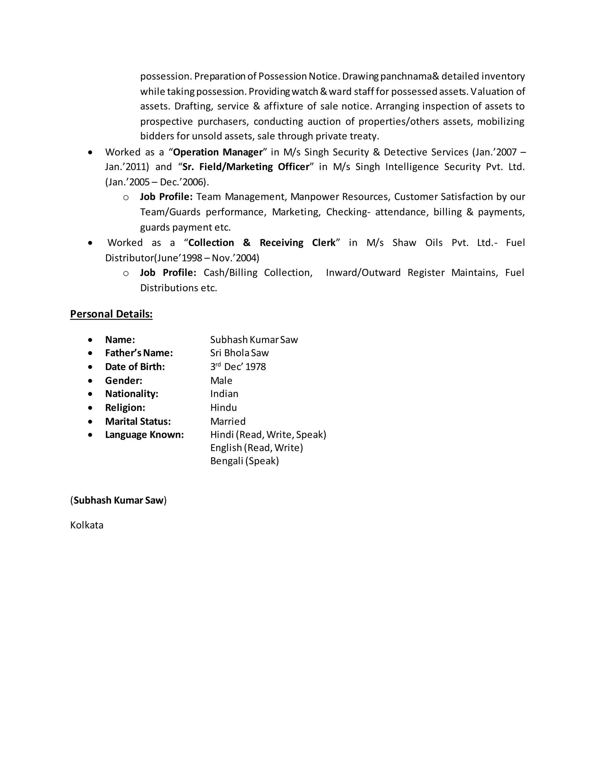 Resume_Subhash Kumar Saw | DOCX