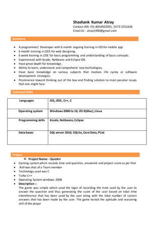 shashank resume | DOCX