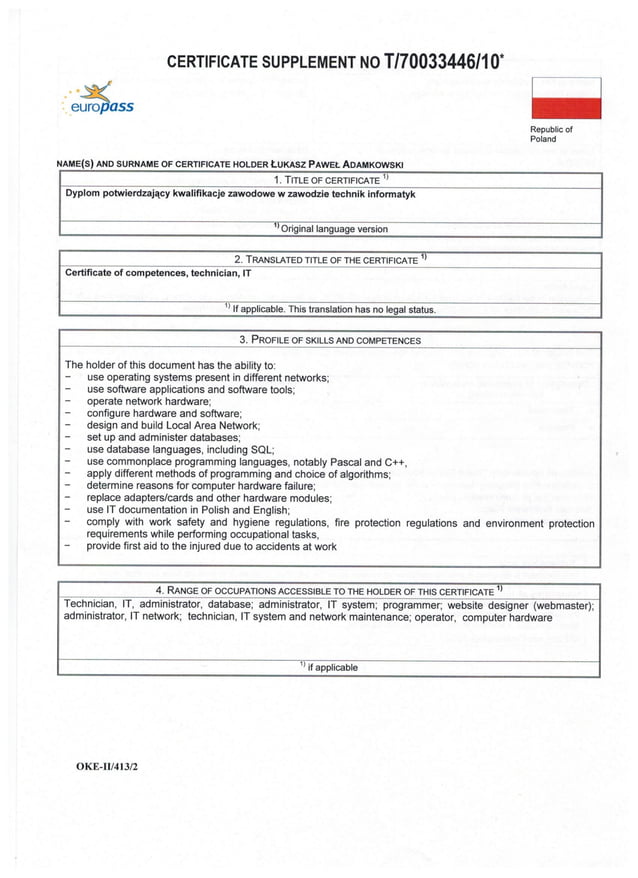 IT technician diploma and certificate supplement | PDF