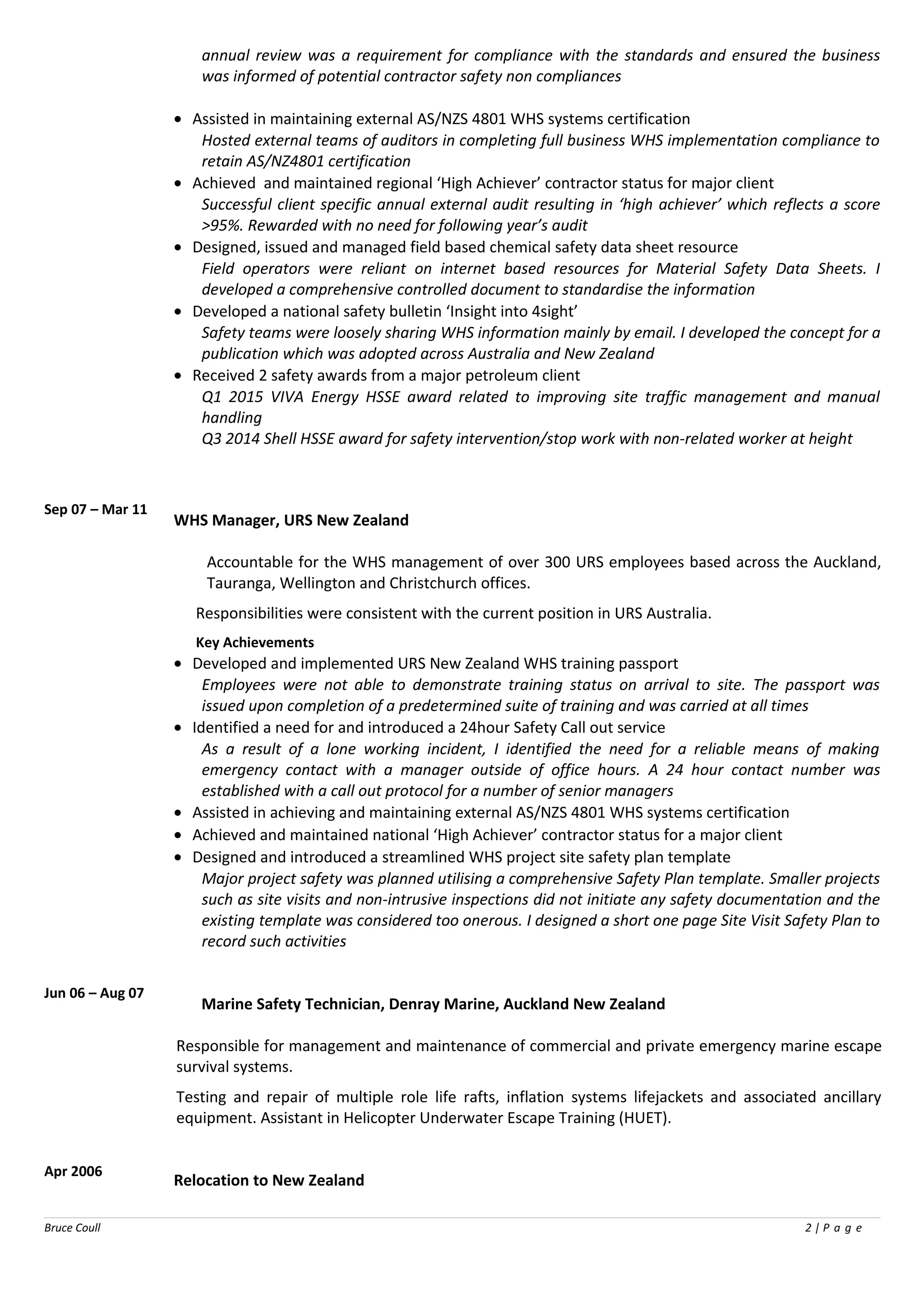 Bruce Coull Resume Sep 2015 no referees | DOC