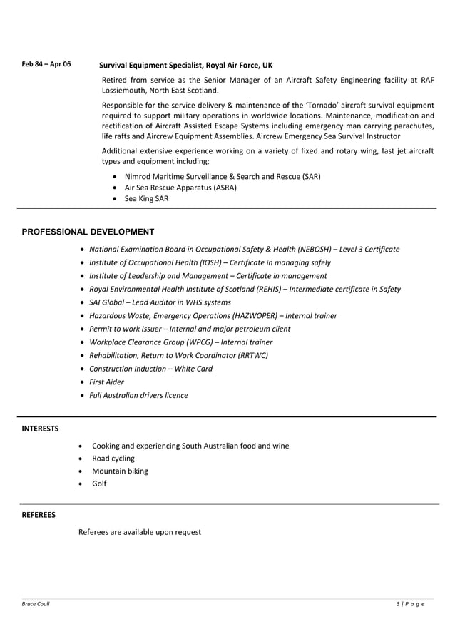Bruce Coull Resume Sep 2015 no referees | DOC | Australia and Oceania ...
