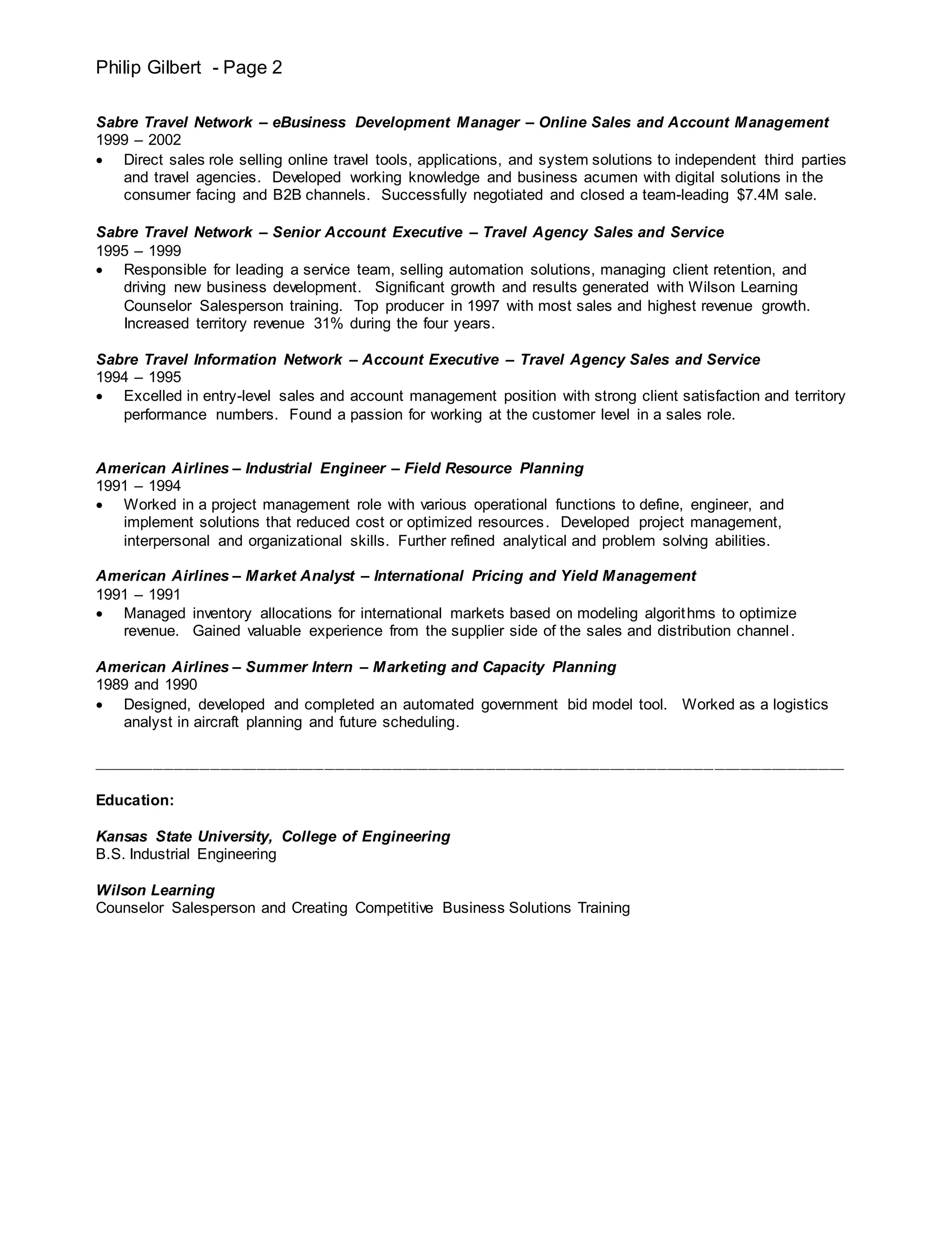 Philip Gilbert Resume | DOCX | Business Travel | Travel Type