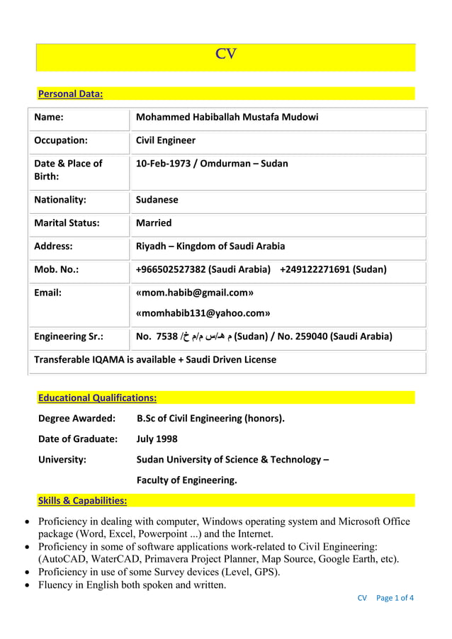 ‫C.V - Copy - نسخة | PDF | Civil Engineering Industry | Industries