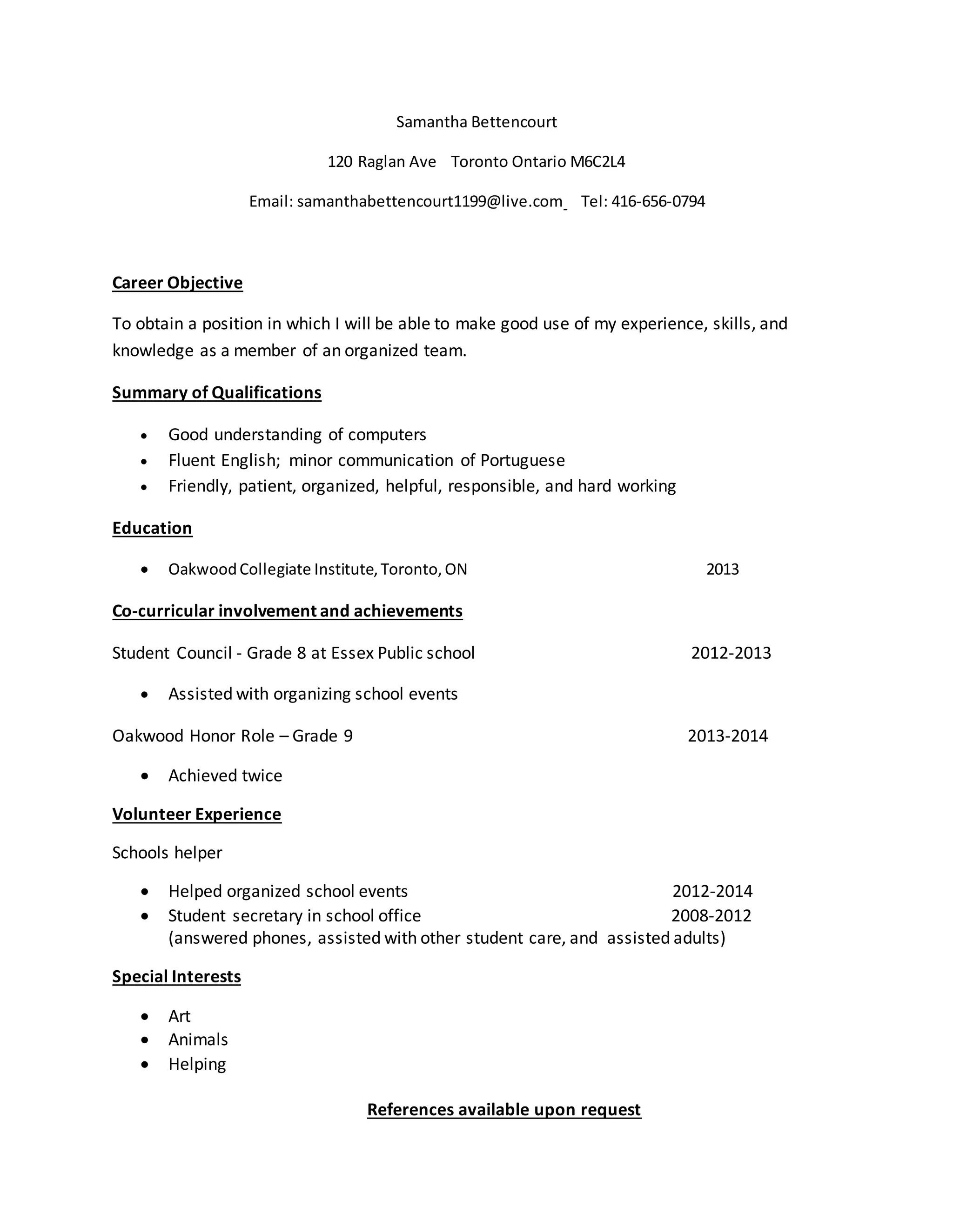 Samantha Bettencourt resume | DOCX