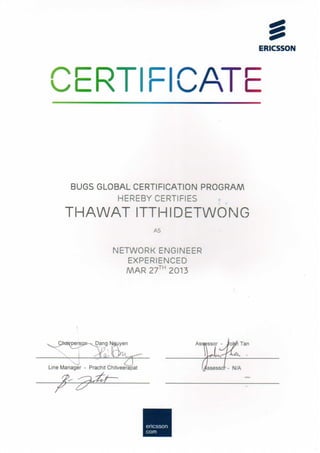 Ericsson BUGS Certificate_Thawat Itthidetwong2 | PDF