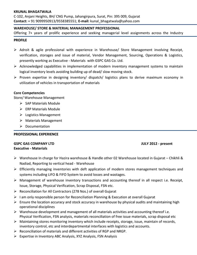 Krunal CV GSPC | DOC | Logistics | Business