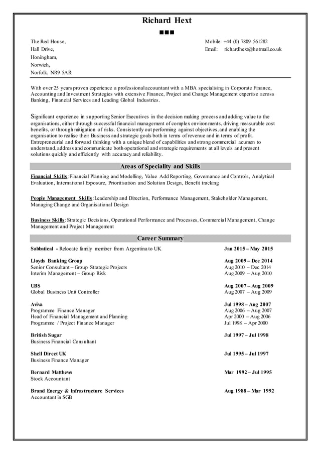 Richard Hext - Professional Profile | PDF