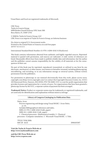 Process Engineering And Design Using Visual Basic Arun K Datta | PDF