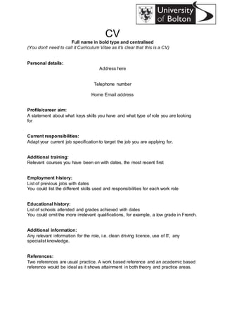 c.v and personal sdtatement reflective account | PDF