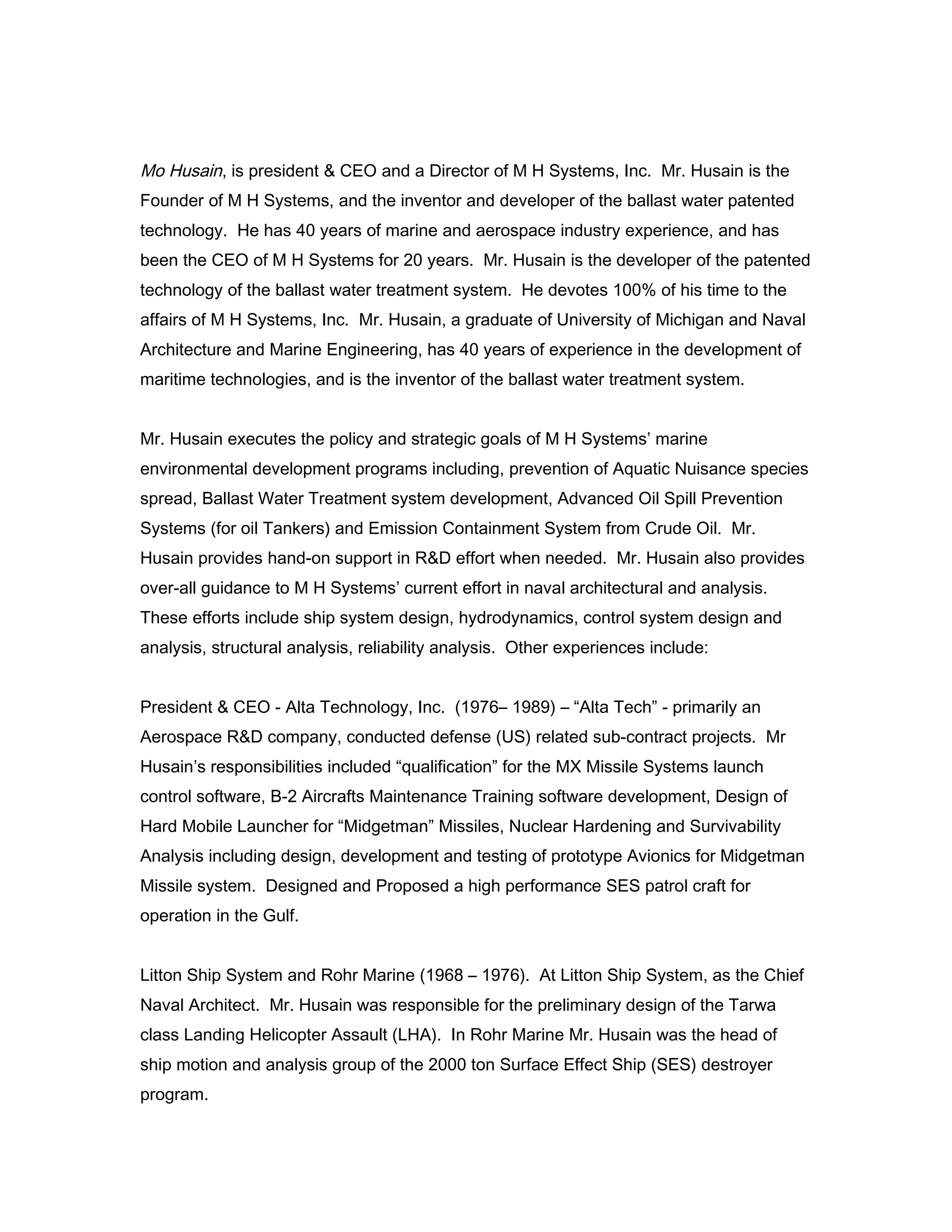 Mo Husain short bio | DOC