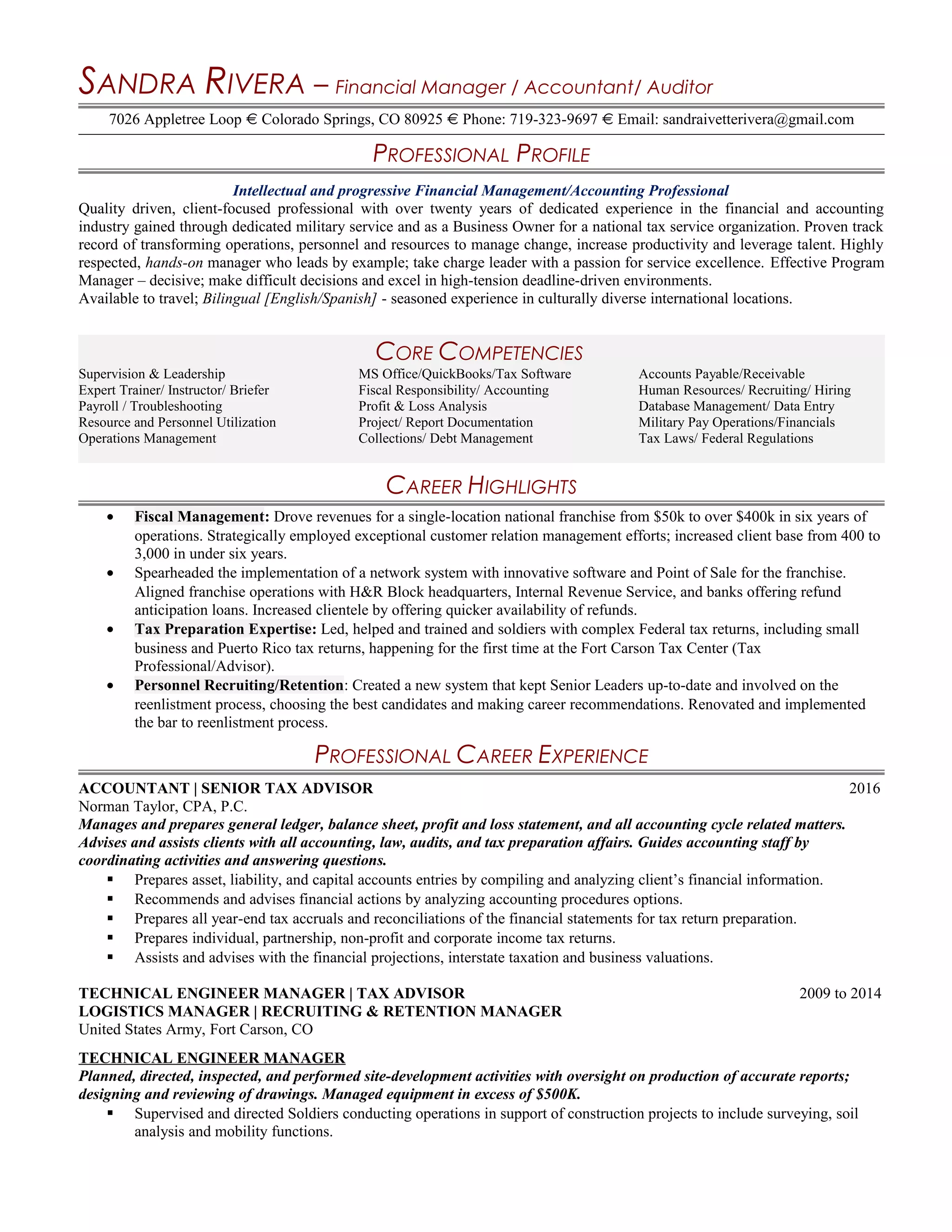 Sandra Rivera - Professional Resume | DOC