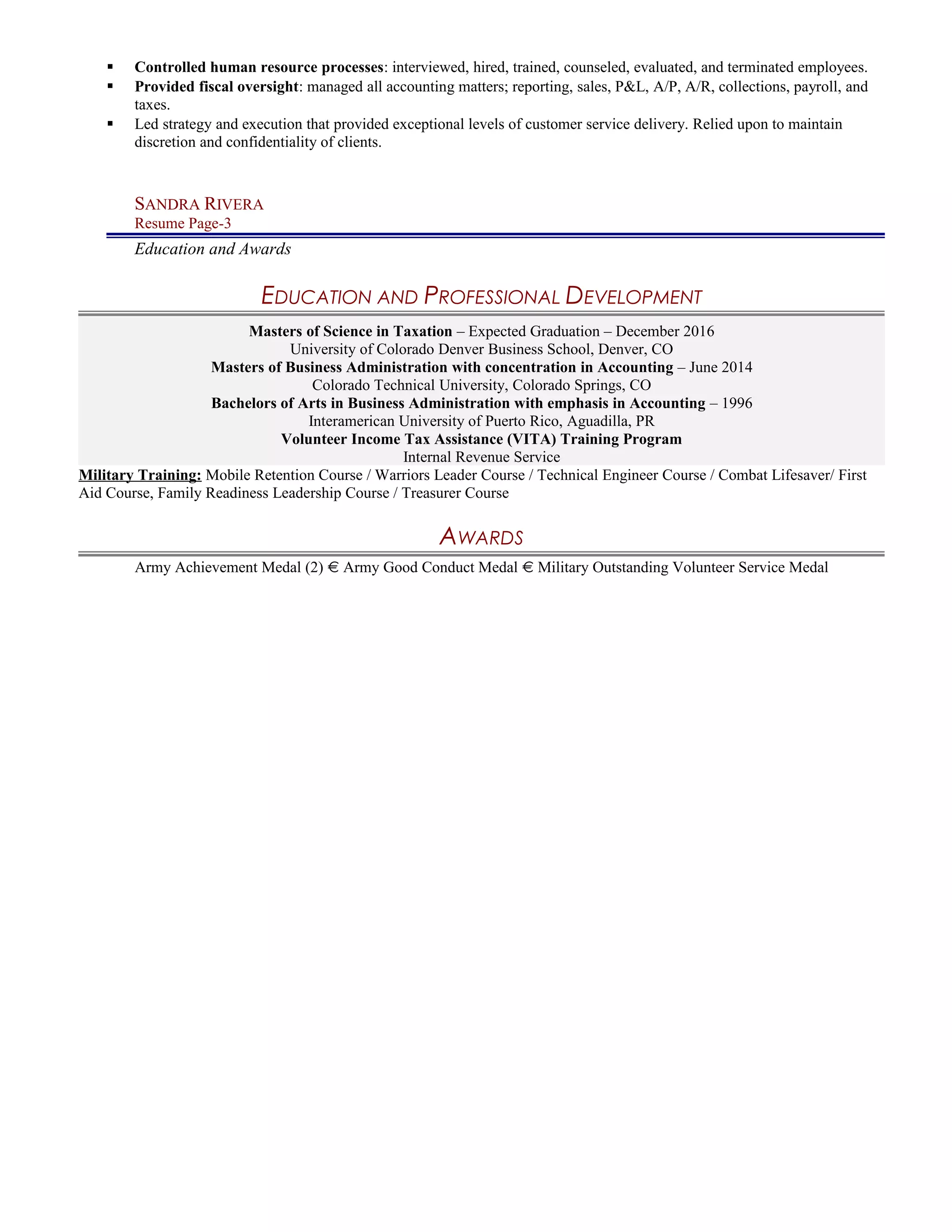 Sandra Rivera - Professional Resume | DOC