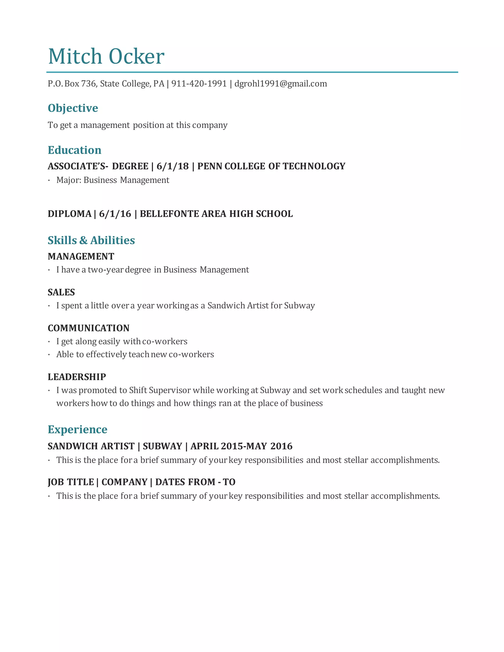 Mitch Ocker Resume | DOCX