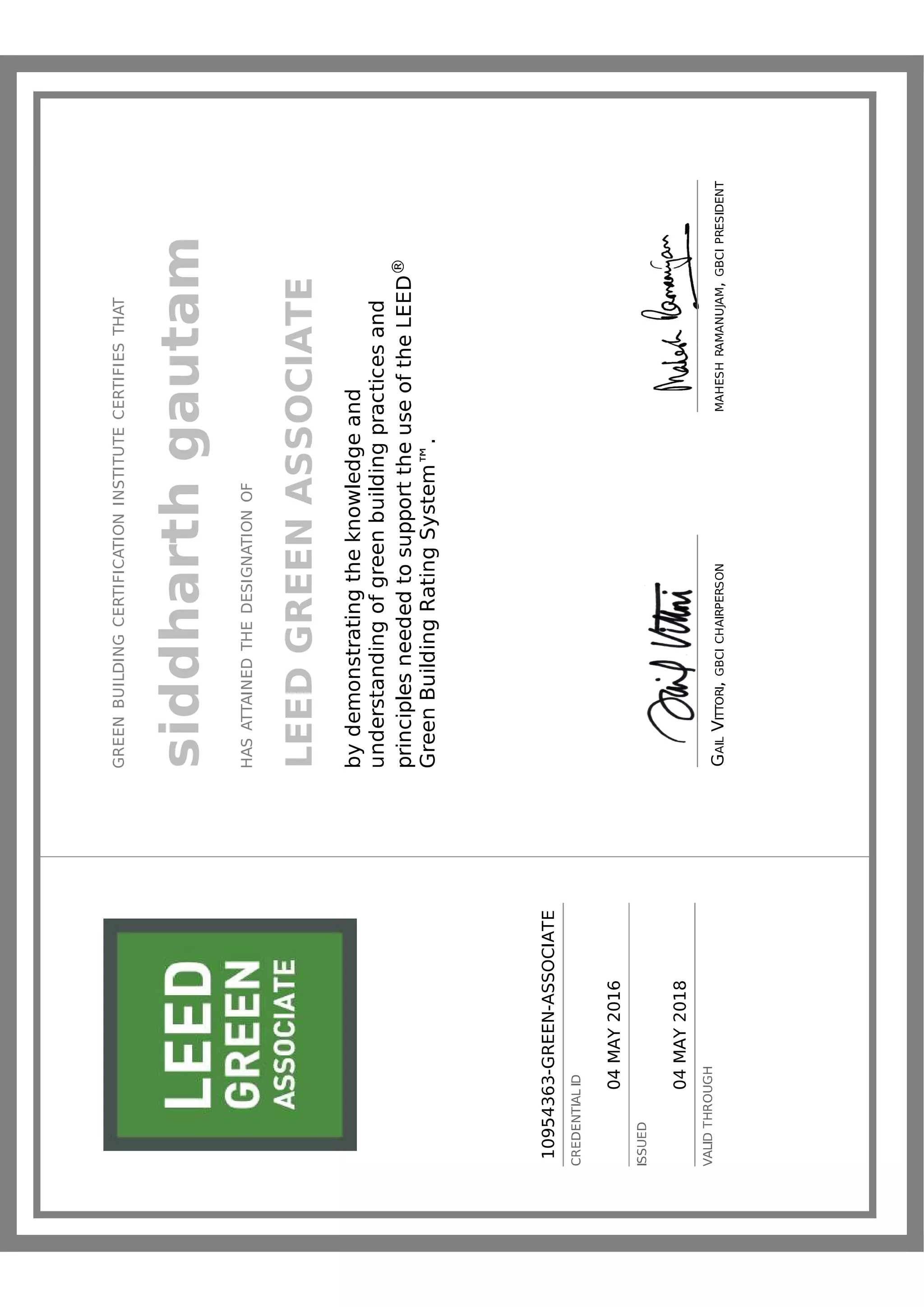 GREEN ASSOCIATE CERTIFICATE | PDF