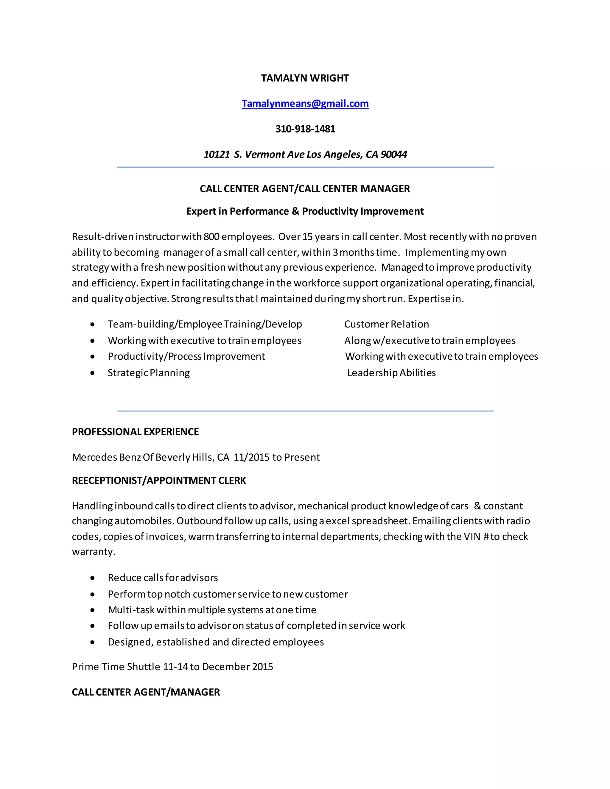 TAMALYN WRIGHTresume 2016 | PDF