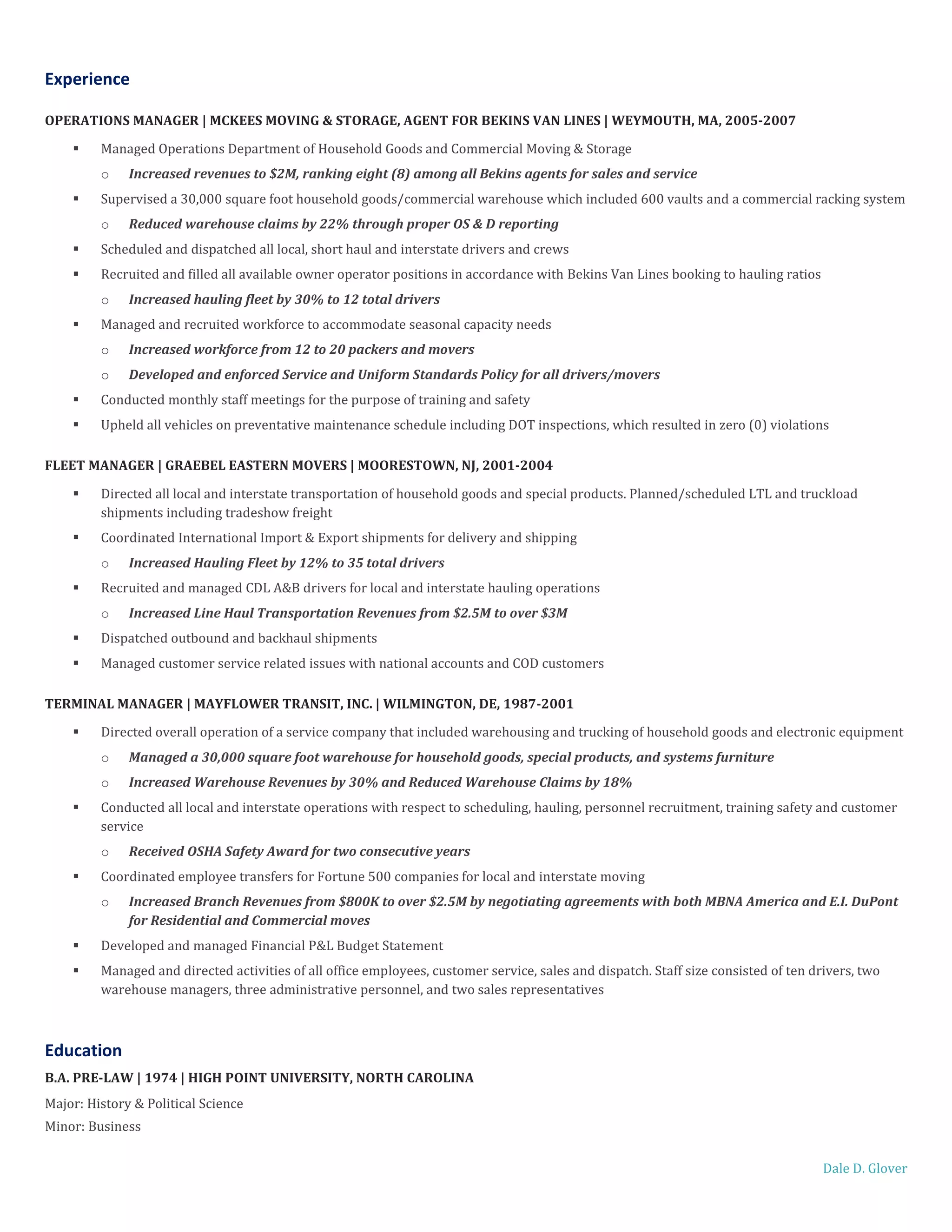 Dale D. Glover_Resume_Final | PDF