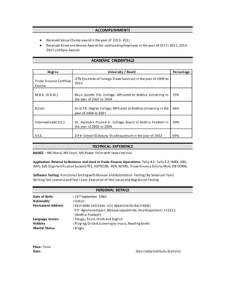 CV_Satish Reddy-July 2016 | DOCX | Business Banking & Finance | Business