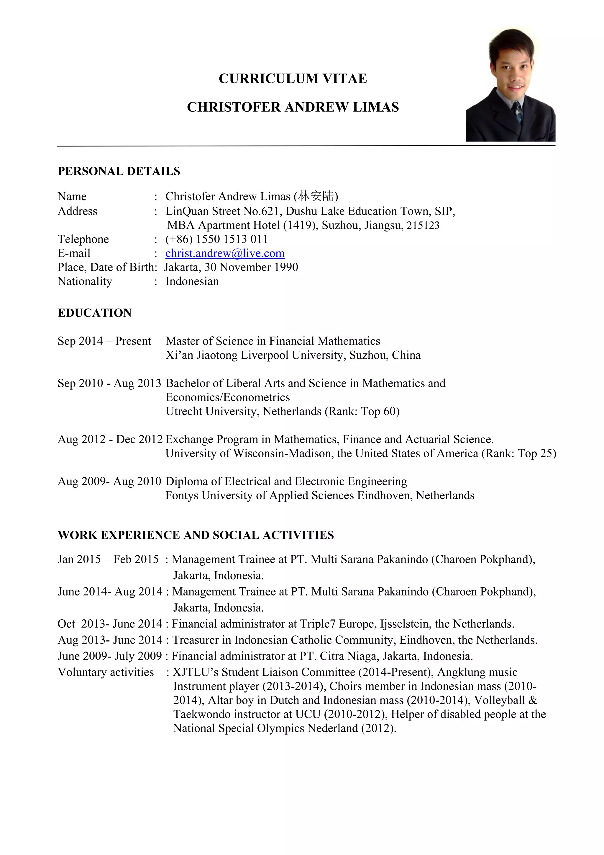 CV - Christofer Andrew Limas | PDF | Education