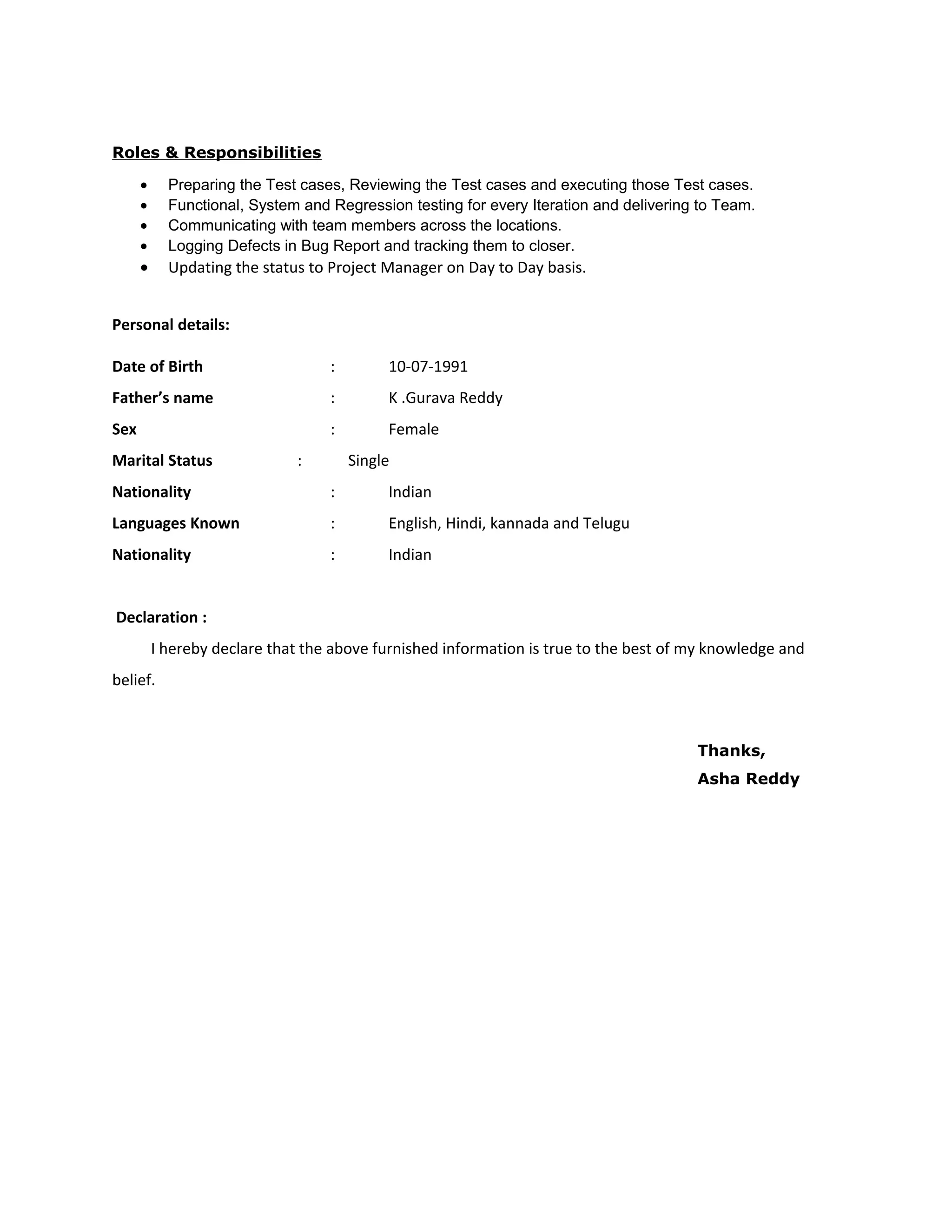 Asha reddy resume | PDF