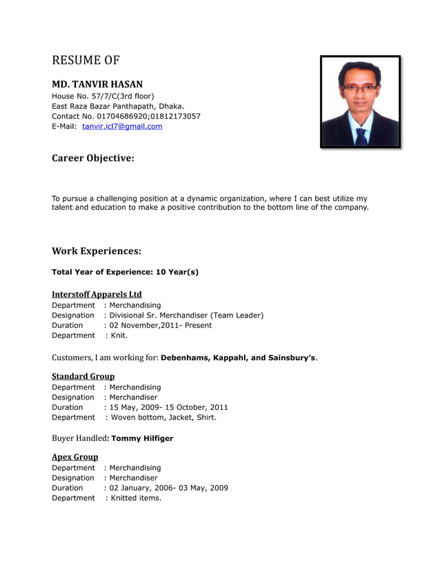 Resume of Tanvir-1 | PDF