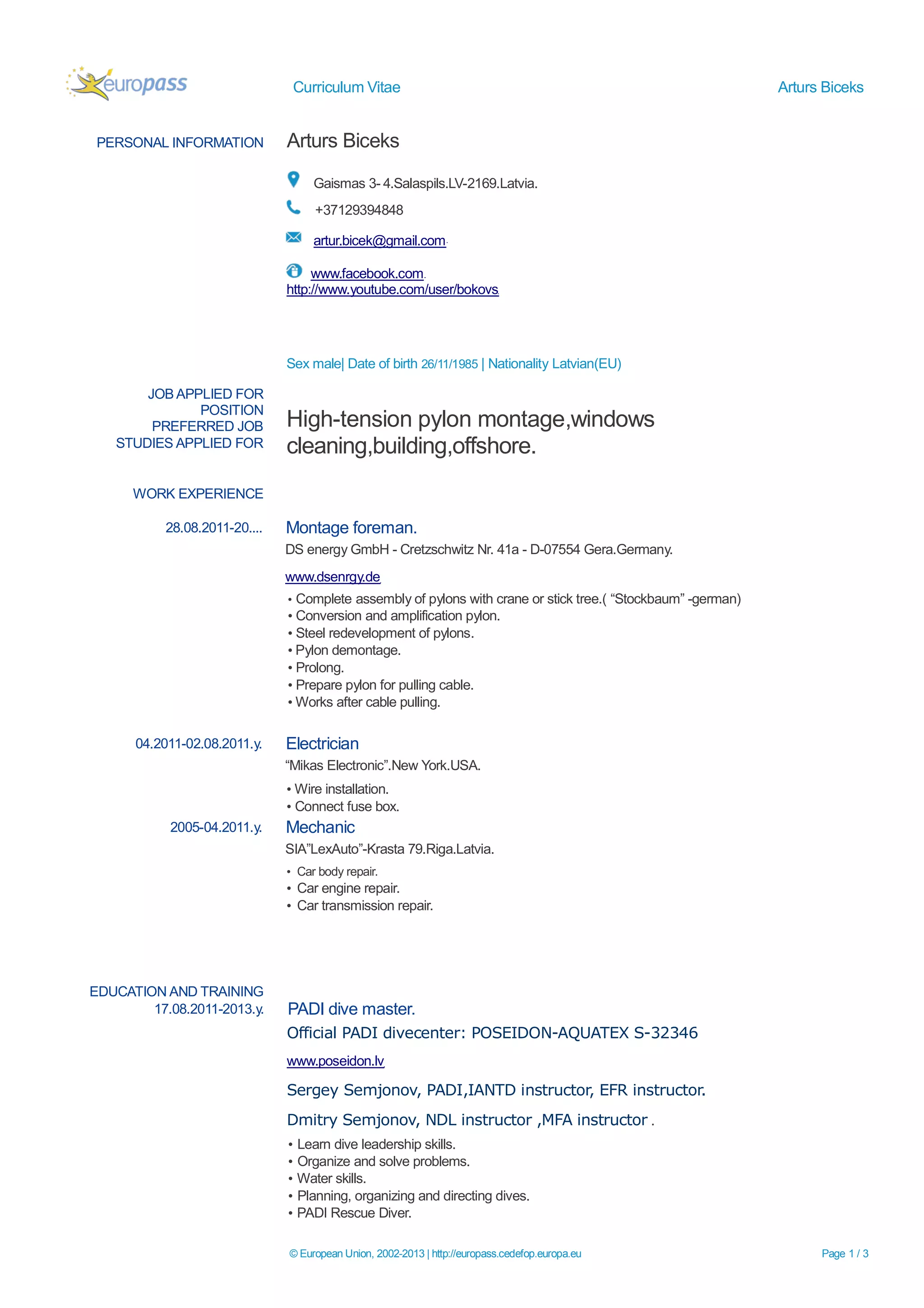 Arturs Biceks CV | PDF