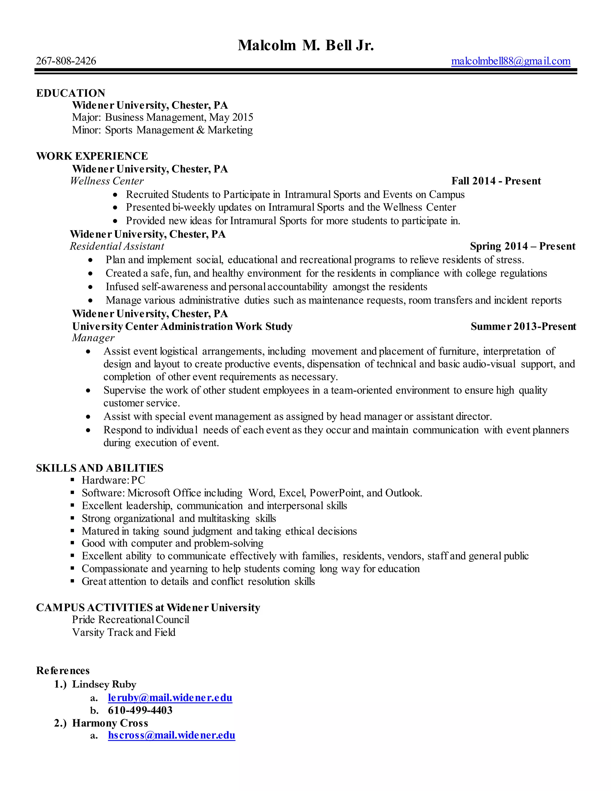 Malcolm_Resume_(Final) | DOCX | College Sports | Sports