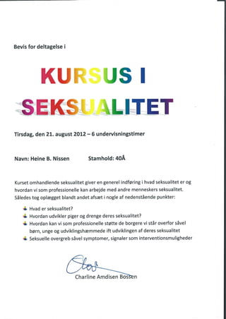 Bevis for kursus i hygiejne og seksualitet på UCSyd | PDF